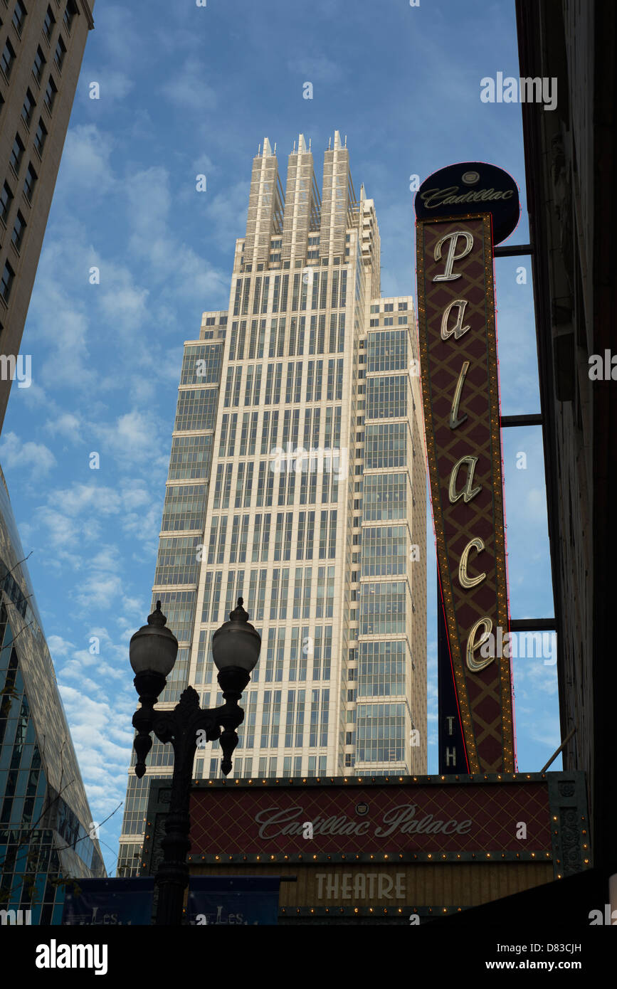Cadillac Palace Theatre with high rise building in background on sunny ...