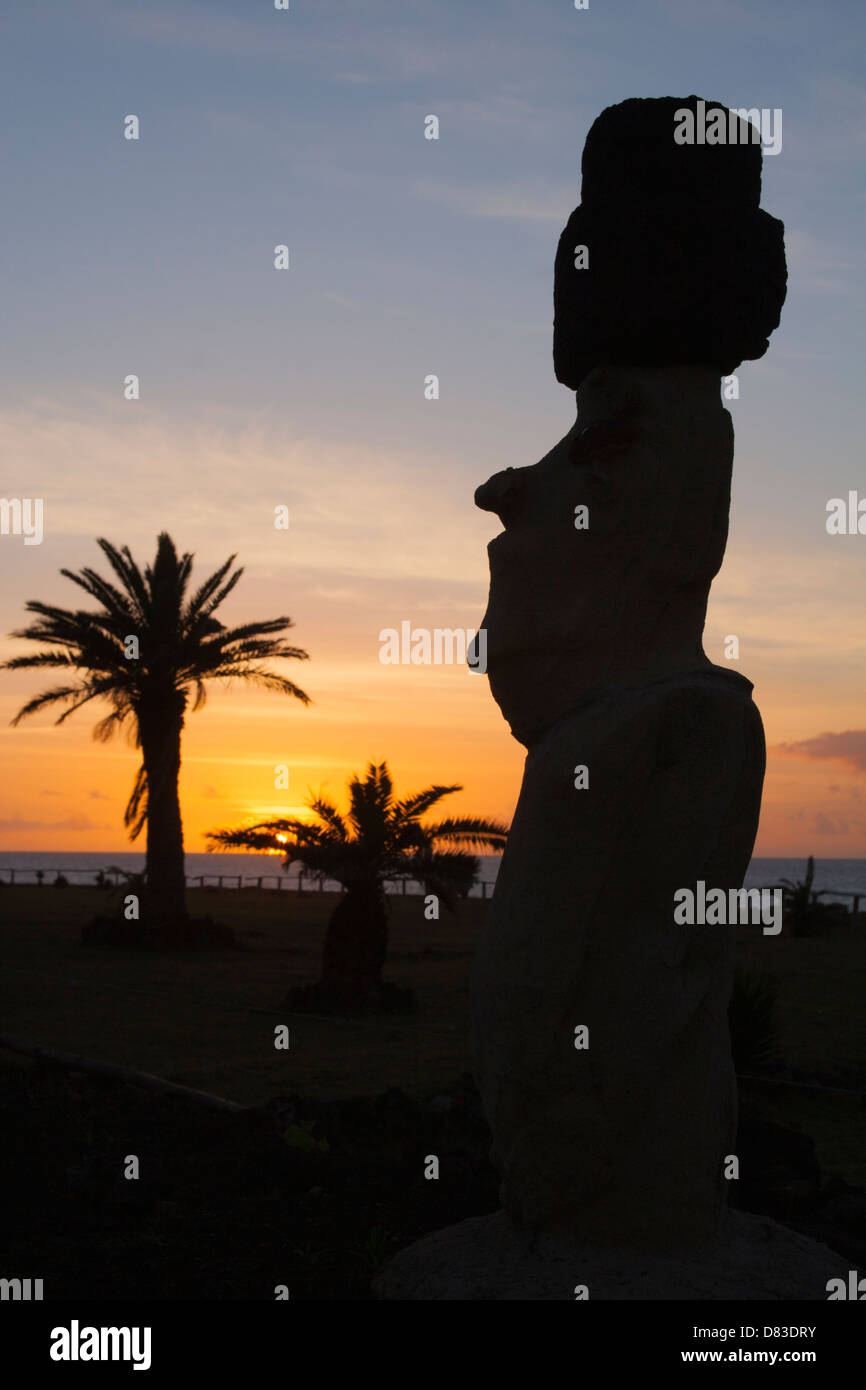 Modern Moai sculpture at sunset on Easter Island in the South Pacific ...