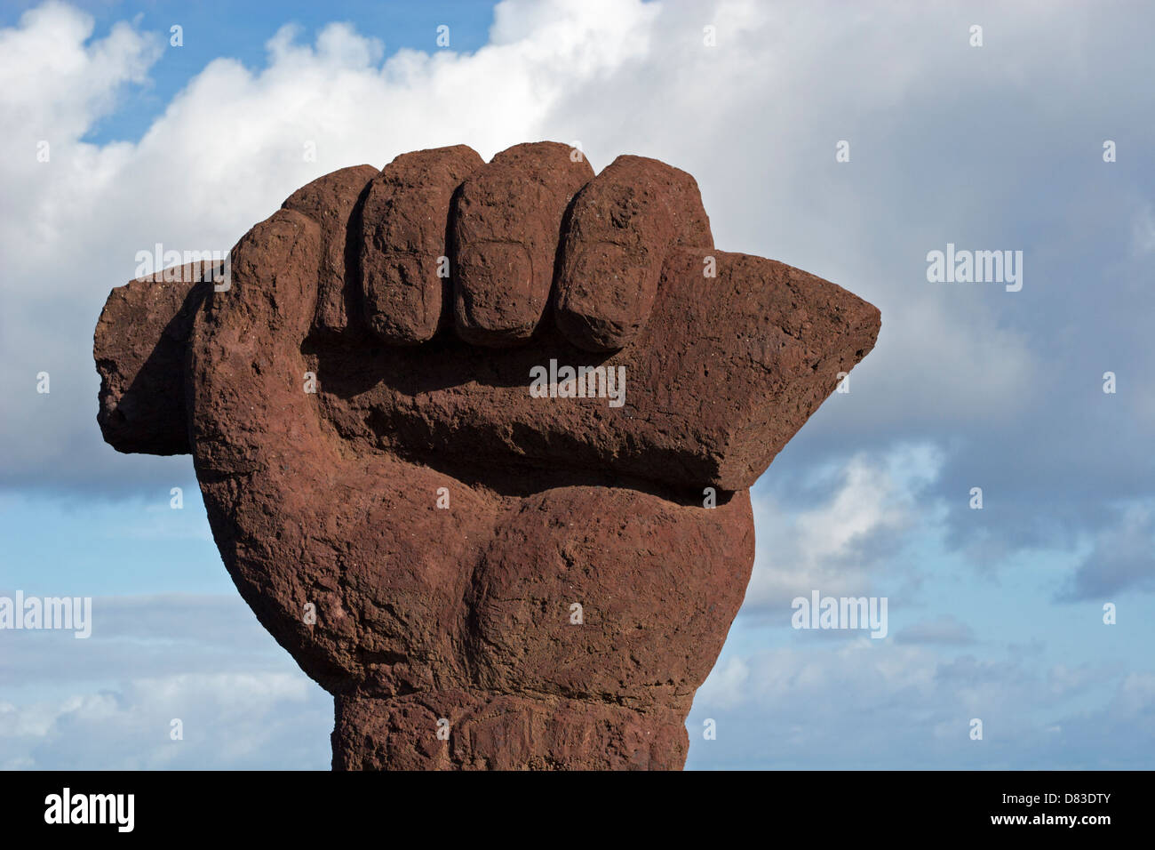 Rock sculpture of giant hand holding tool on Rapa Nui (Easter Island ...