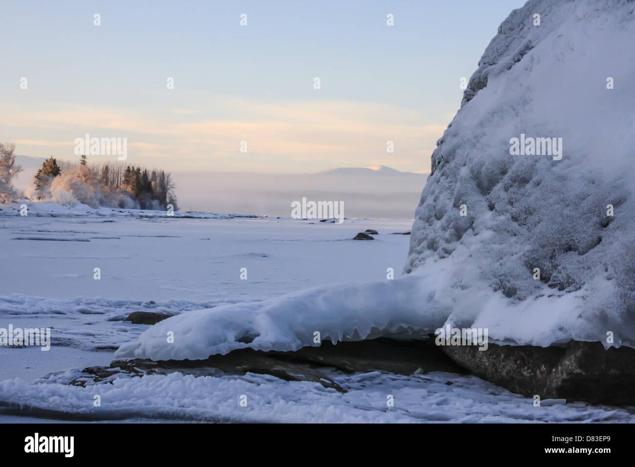 Winter landscape of frozen lake Stock Photo - Alamy