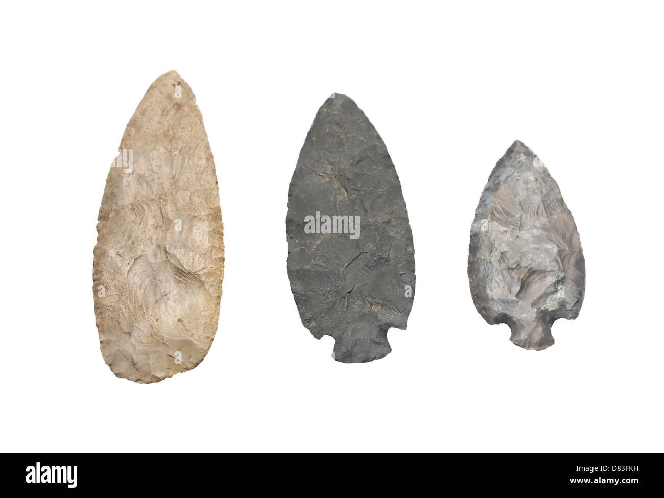 Native American spear points made of stone. Paleo-Indian. Isolated on ...