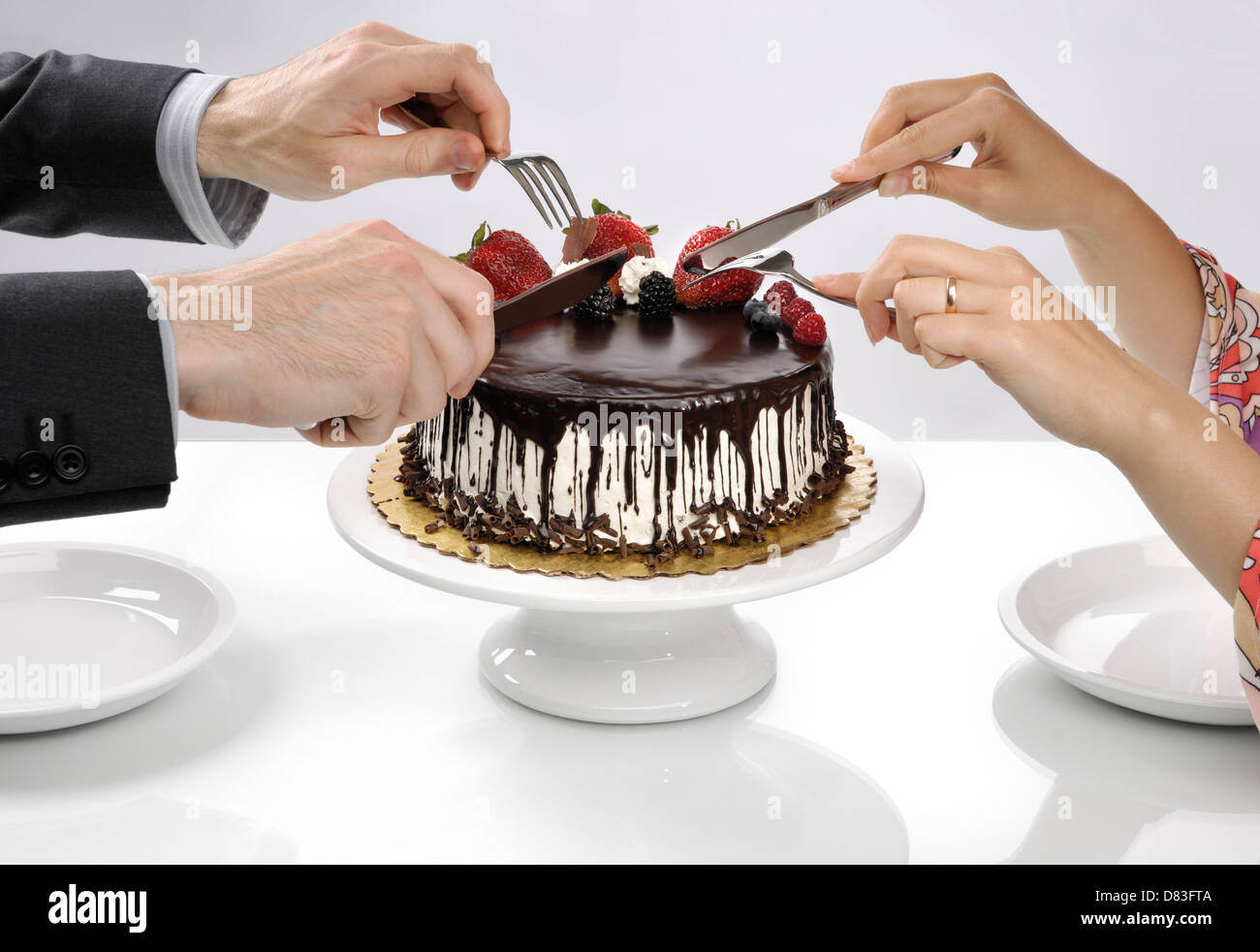 Cut cake with fork and knife High Resolution Stock Photography and ...