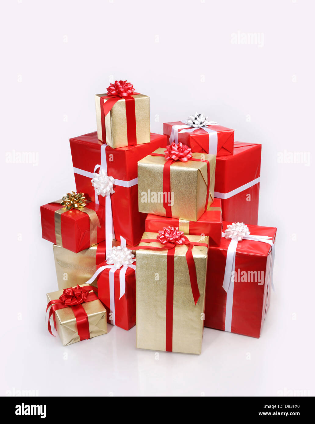 Huge pile of Christmas gift boxes isolated on white background Stock ...