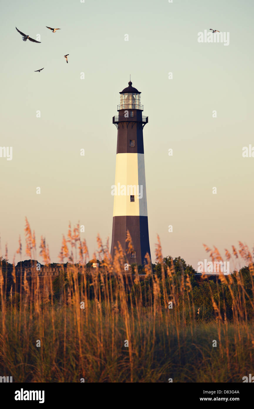 Lighthouse at sunrise, Tybee island, USA Stock Photo - Alamy