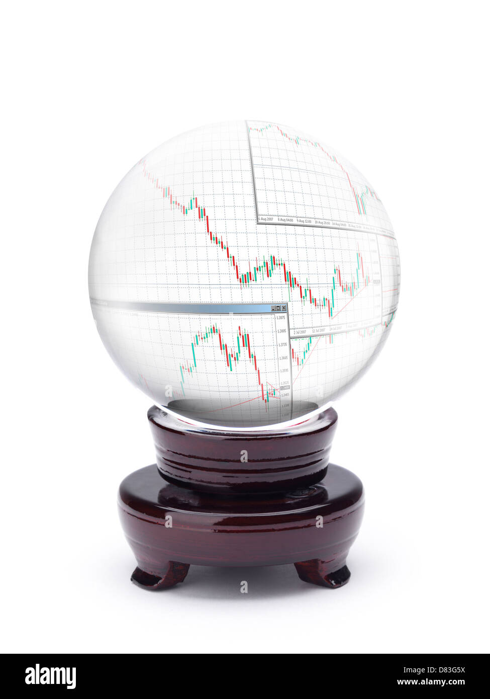 Scrying Crystal ball displaying currency echange charts isolated on ...