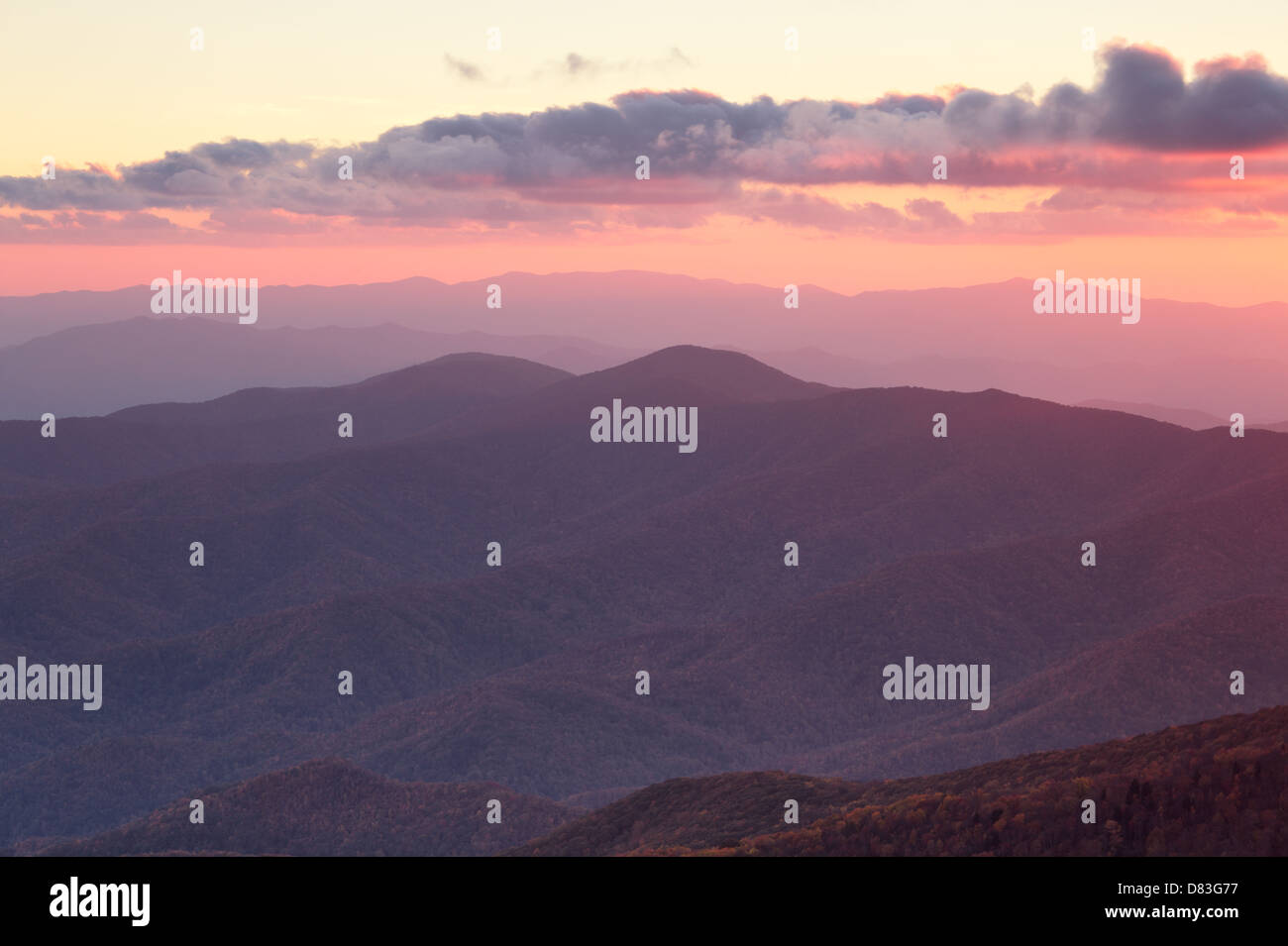 Smoky Mountains ridge at sunset. Great Smoky Mountains National Park ...