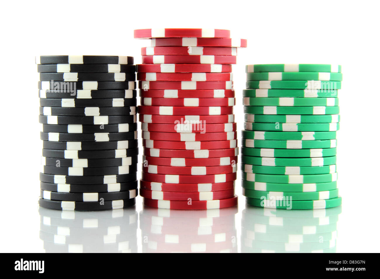 stack of casino gambling chips on white background Stock Photo - Alamy