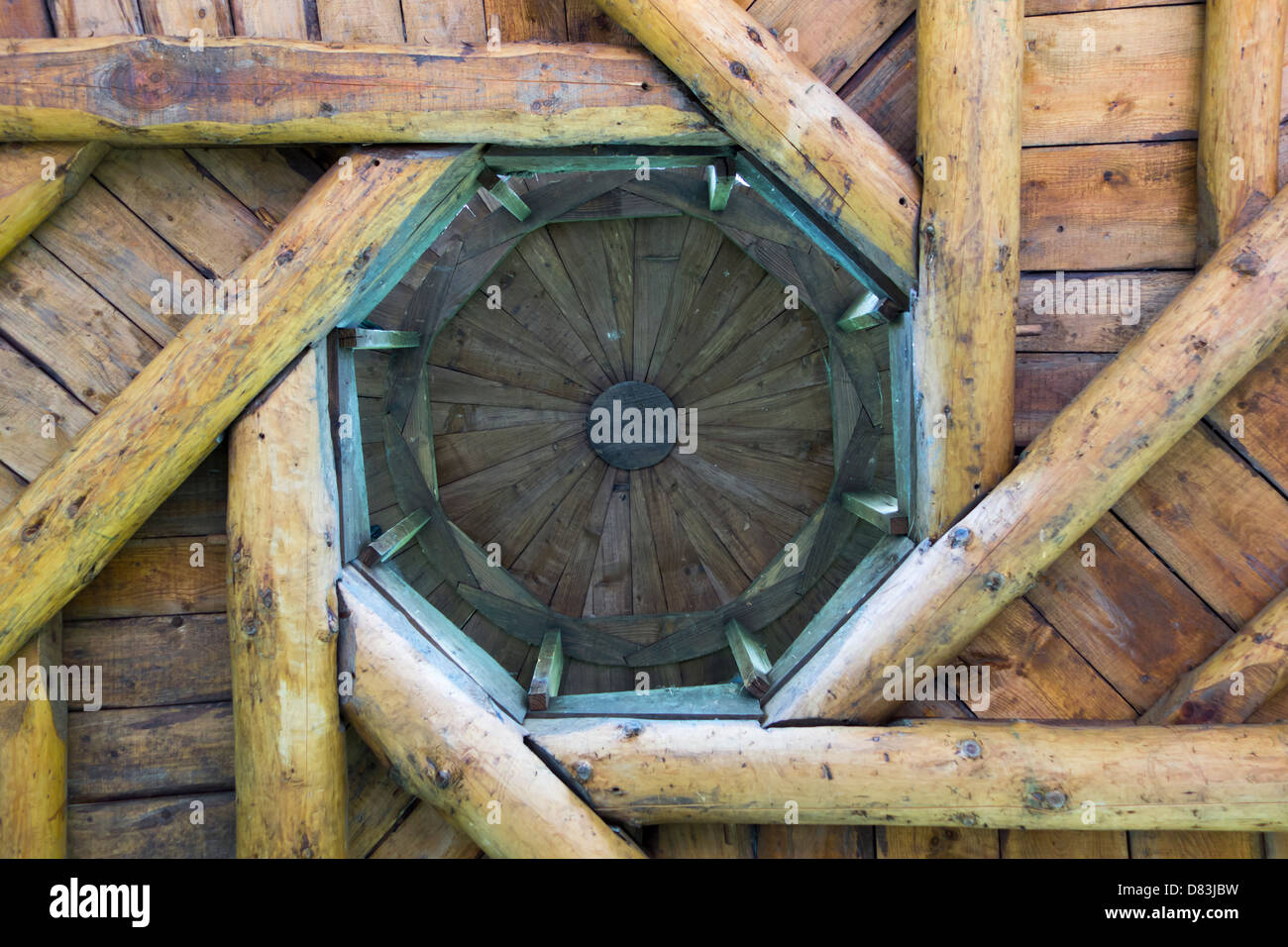 Picture showing the architecture of an octagon shaped wooden roof with ...