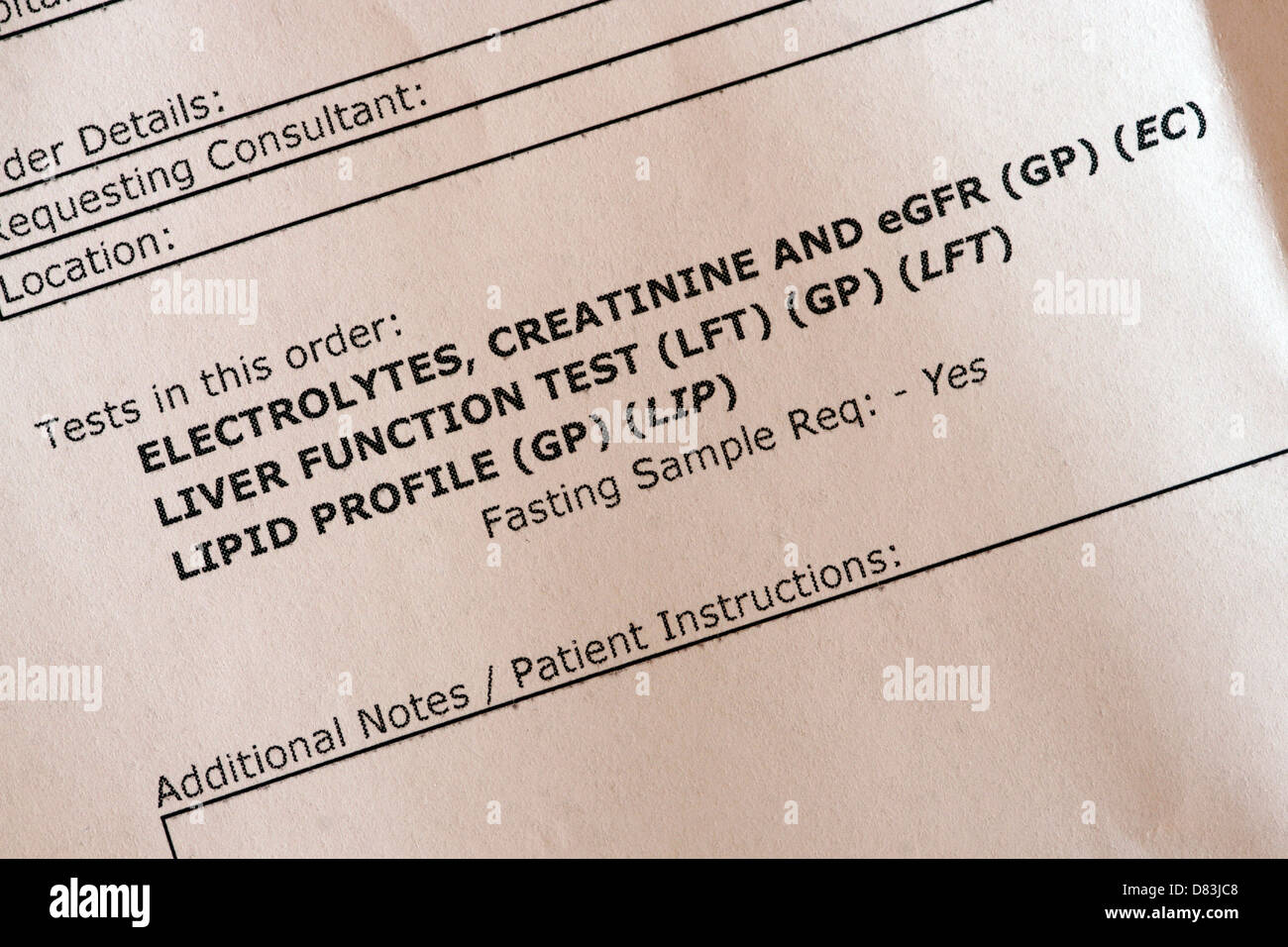 Blood test notification Stock Photo - Alamy