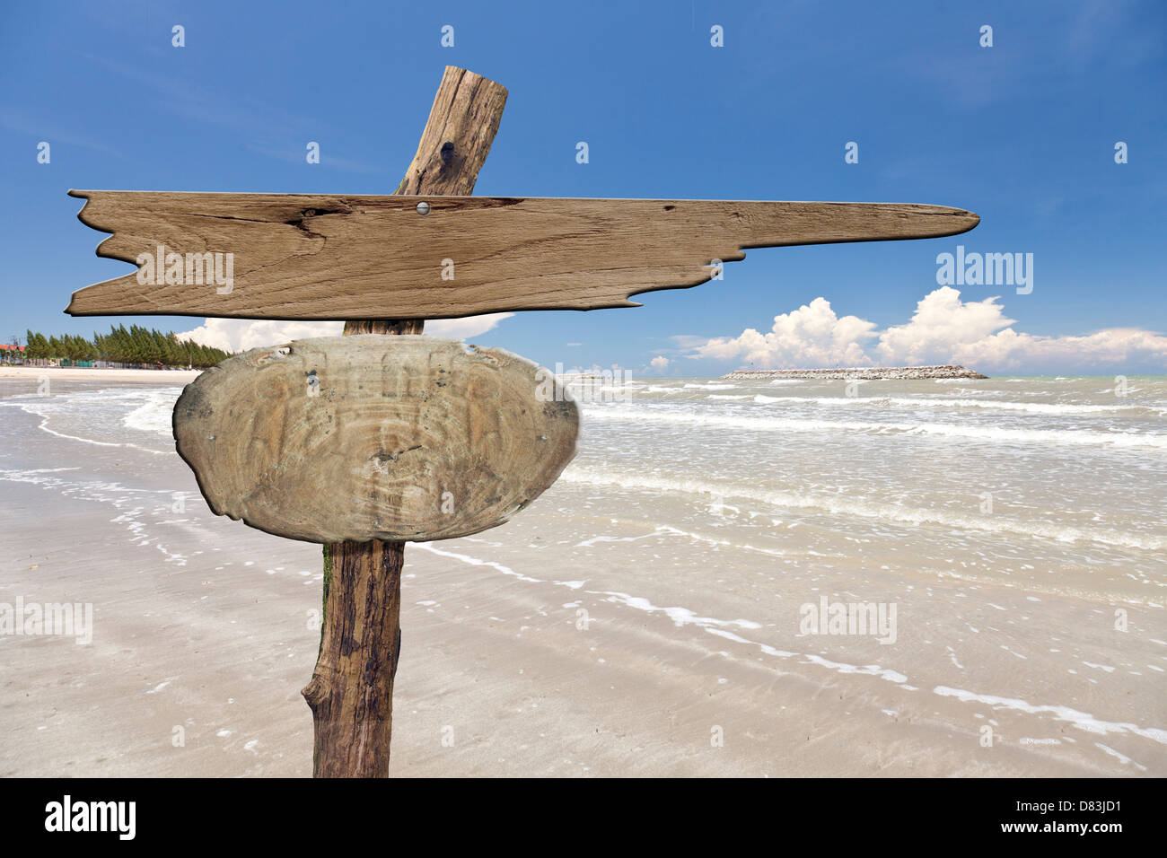 wooden signboard on tropical beach Stock Photo - Alamy