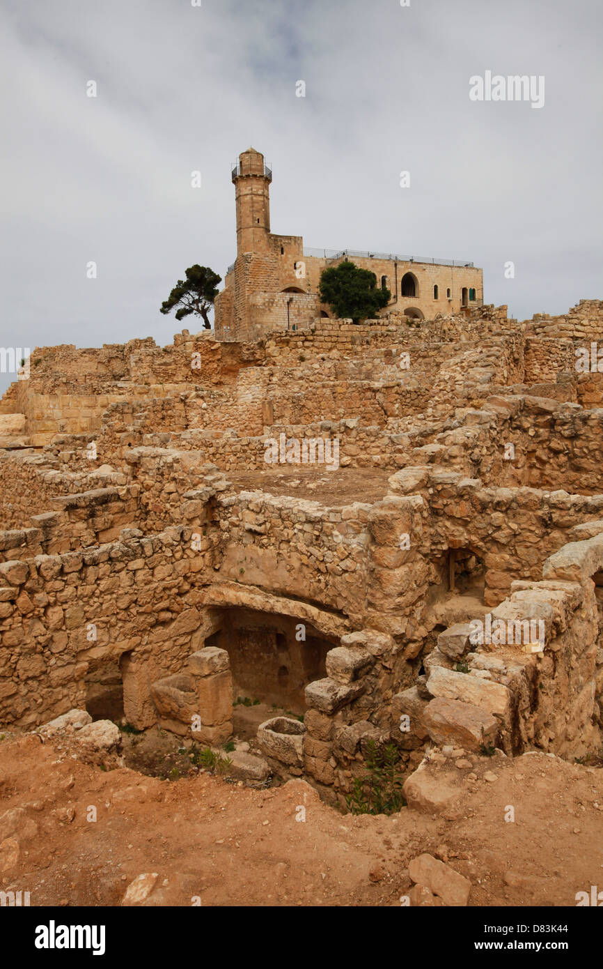 View of Nabi Samwil mosque built over the tomb of Samuel the ...