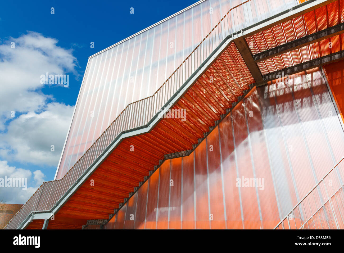 Orange stairs on the outside of modern building materials Stock Photo ...