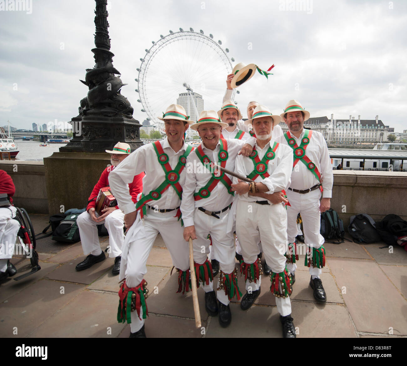 London, UK. 18th May 2013. The Winchester Morris Men pose at Victoria ...