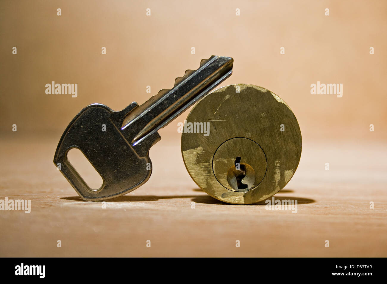 Old door lock with its key Stock Photo - Alamy