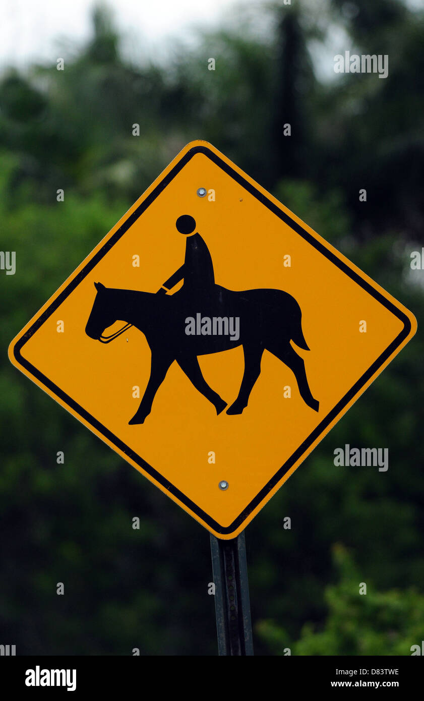 Horse rider warning traffic sign Stock Photo - Alamy