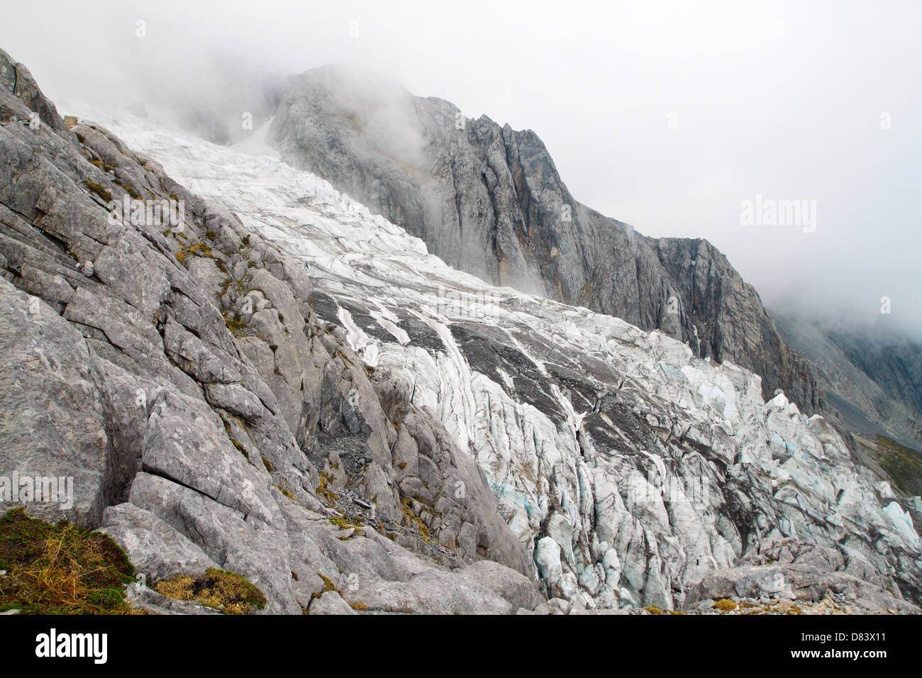 Ice blocks with cracks on top of Snow Dragon Mountain at Lijiang ...
