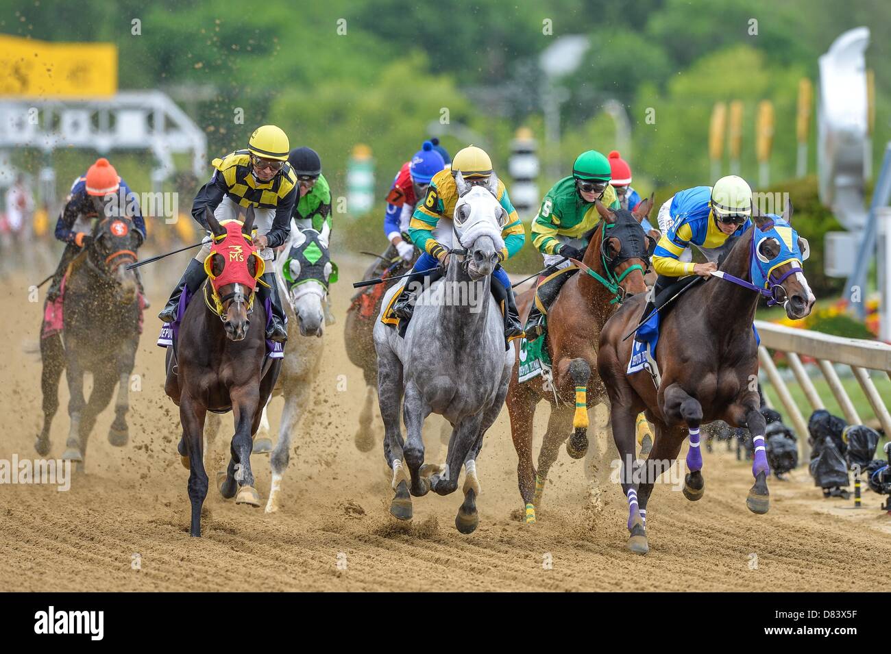MAY 18, 2013 : The horses race down the strait away during race number ...