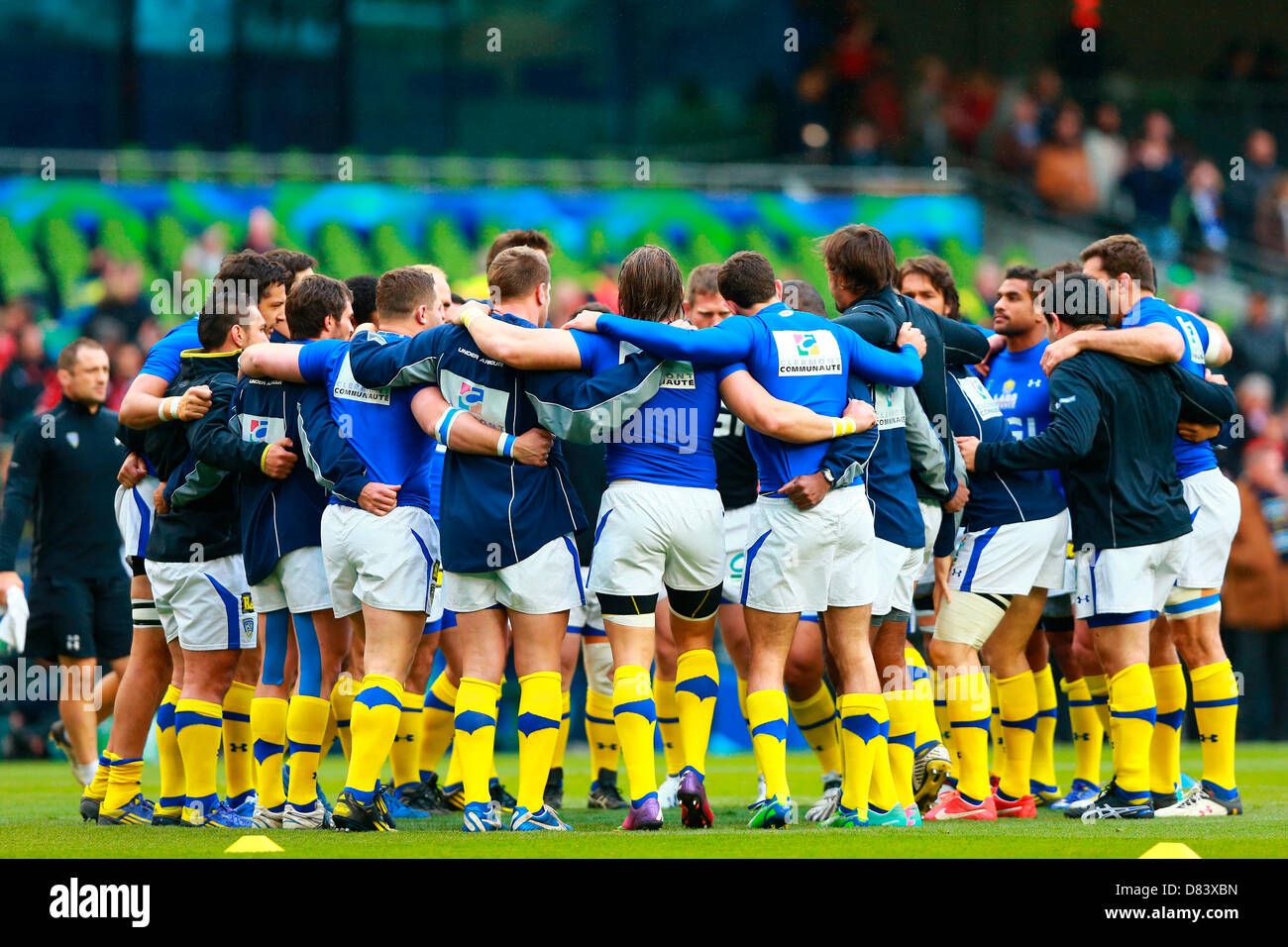 Dublin, Ireland. 18th May 2013. Clermont team huddle before the ...