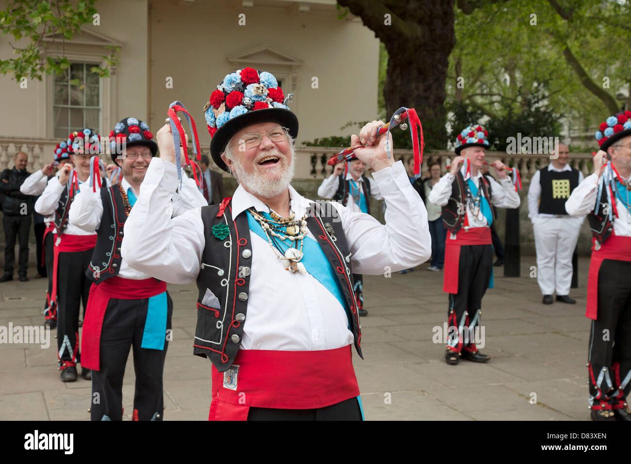 Morris dancers day of dance in London. Chester City Morris Men perform ...