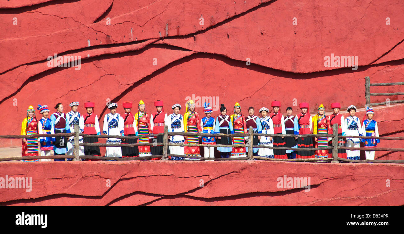 Actresses with various minority clothing singing a culture song during ...