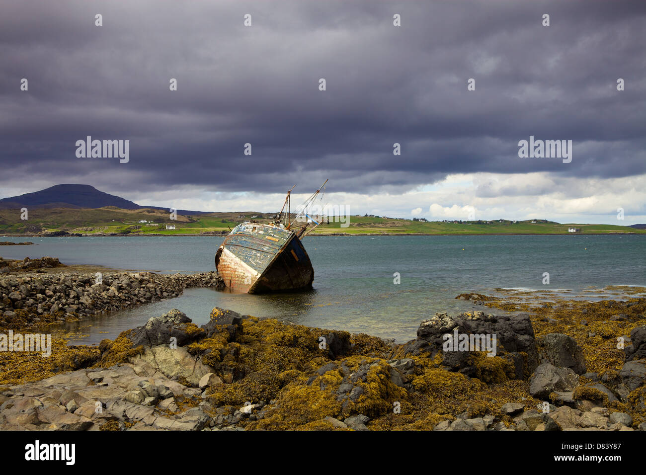 Fishing boat 'Flowing Stream' beached on the banks of Loch Vatten, nr ...