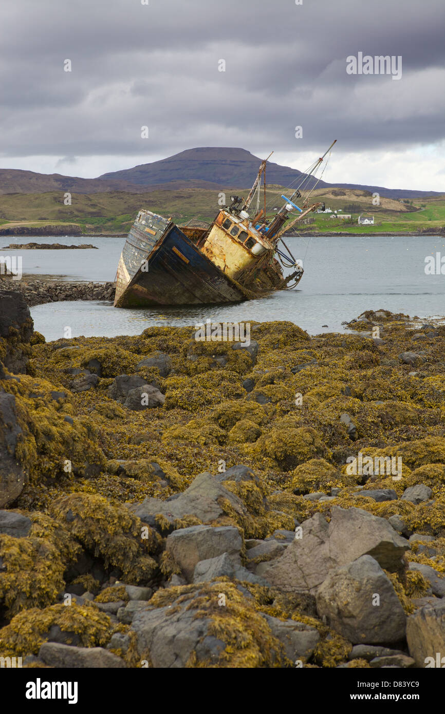 Fishing boat 'Flowing Stream' beached on the banks of Loch Vatten, nr ...