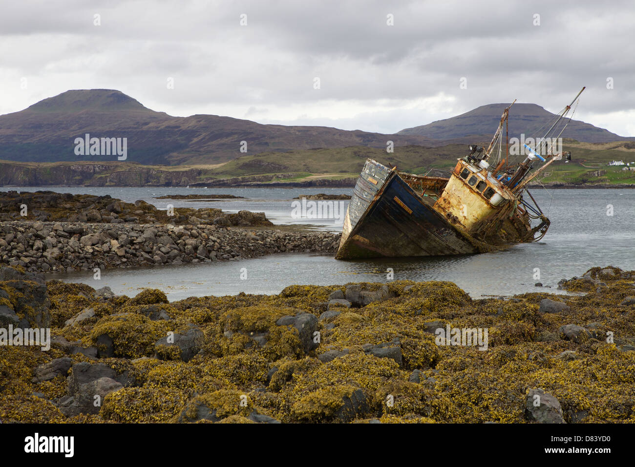 Fishing boat 'Flowing Stream' beached on the banks of Loch Vatten, nr ...