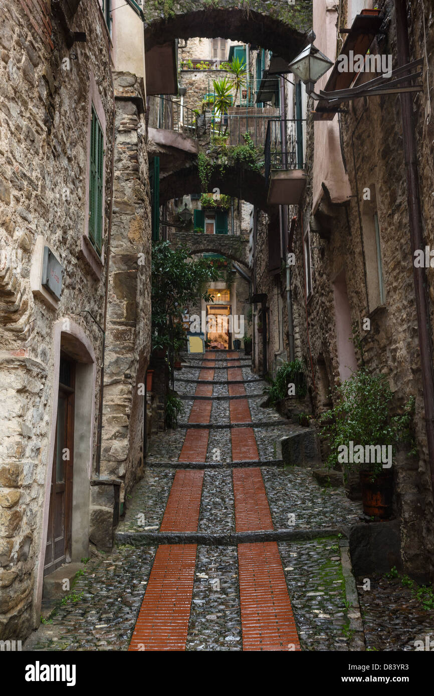 Narrow streets in Dolceacqua is a scenic medieval town in the Province ...