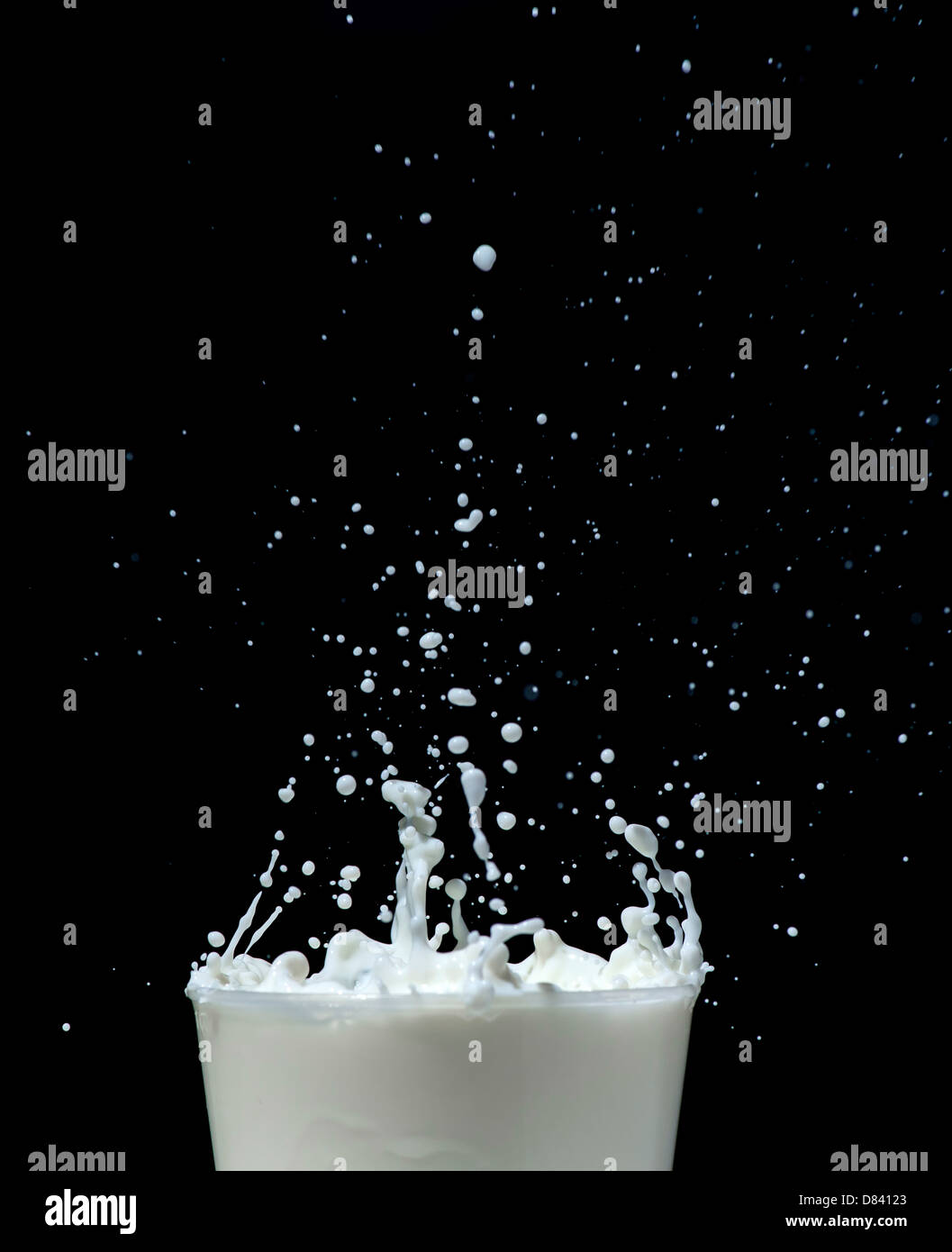 Splashing milk on black background. Splashes of milk Stock Photo - Alamy