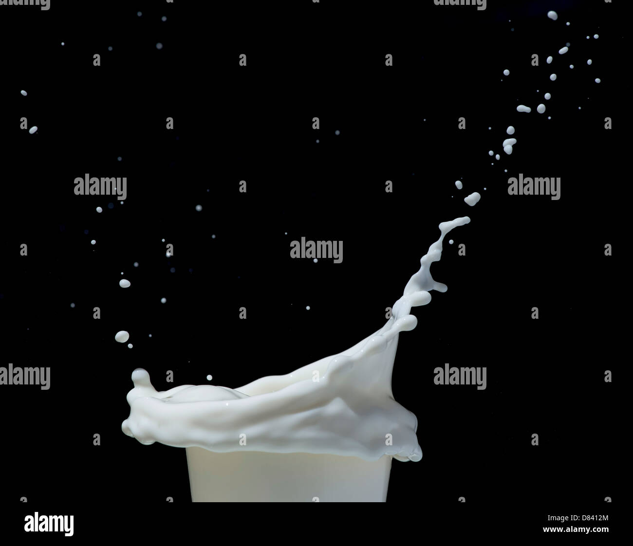 Splashing milk black isolated close up studio shot Stock Photo - Alamy