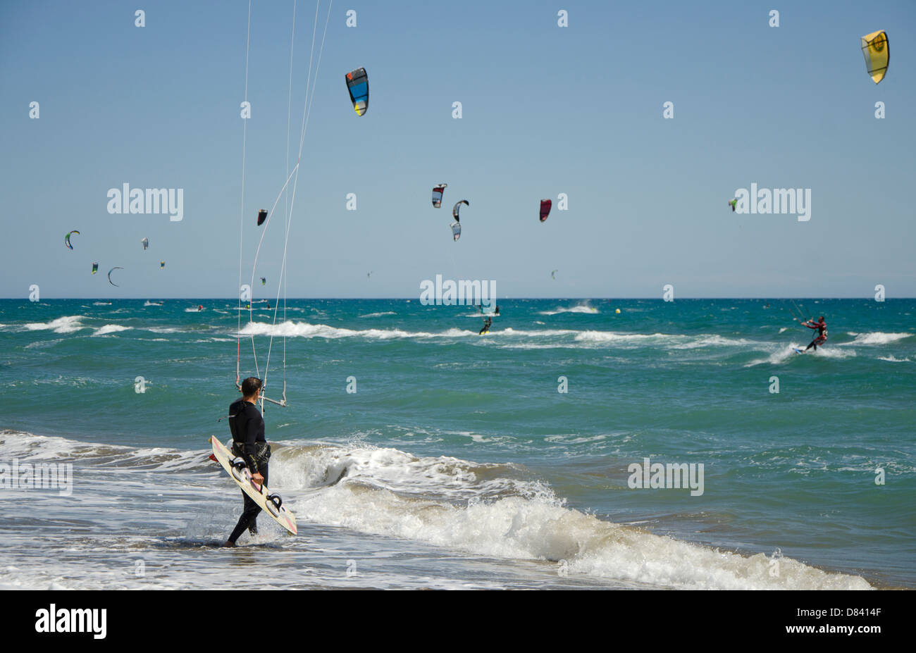 Kitesurfers at beach, Marbella, Spain Stock Photo - Alamy