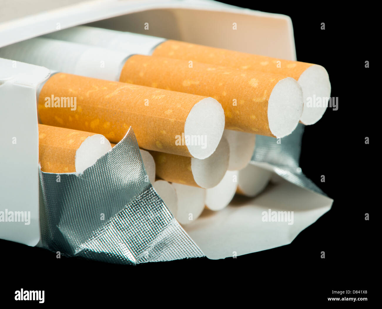 Box of cigarettes.Close up black isolated studio shot Stock Photo - Alamy