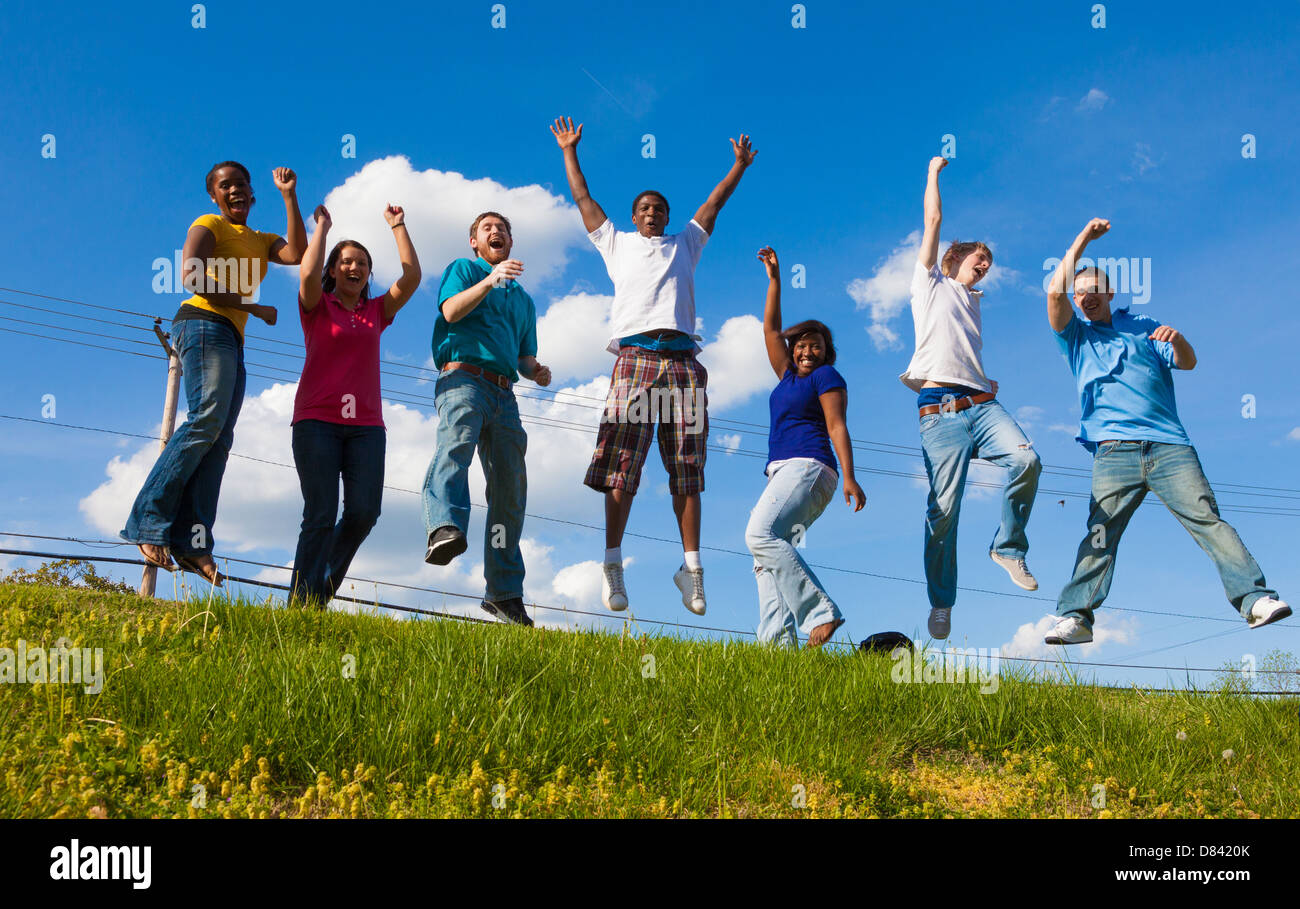 Friends Jumping In Air