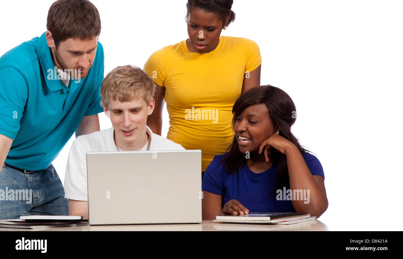 Students gathered around computer hi-res stock photography and images ...