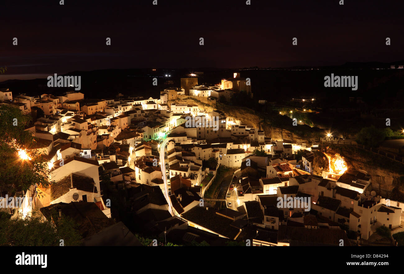 Village Setenil de las Bodegas at night, Andalusia Spain Stock Photo ...
