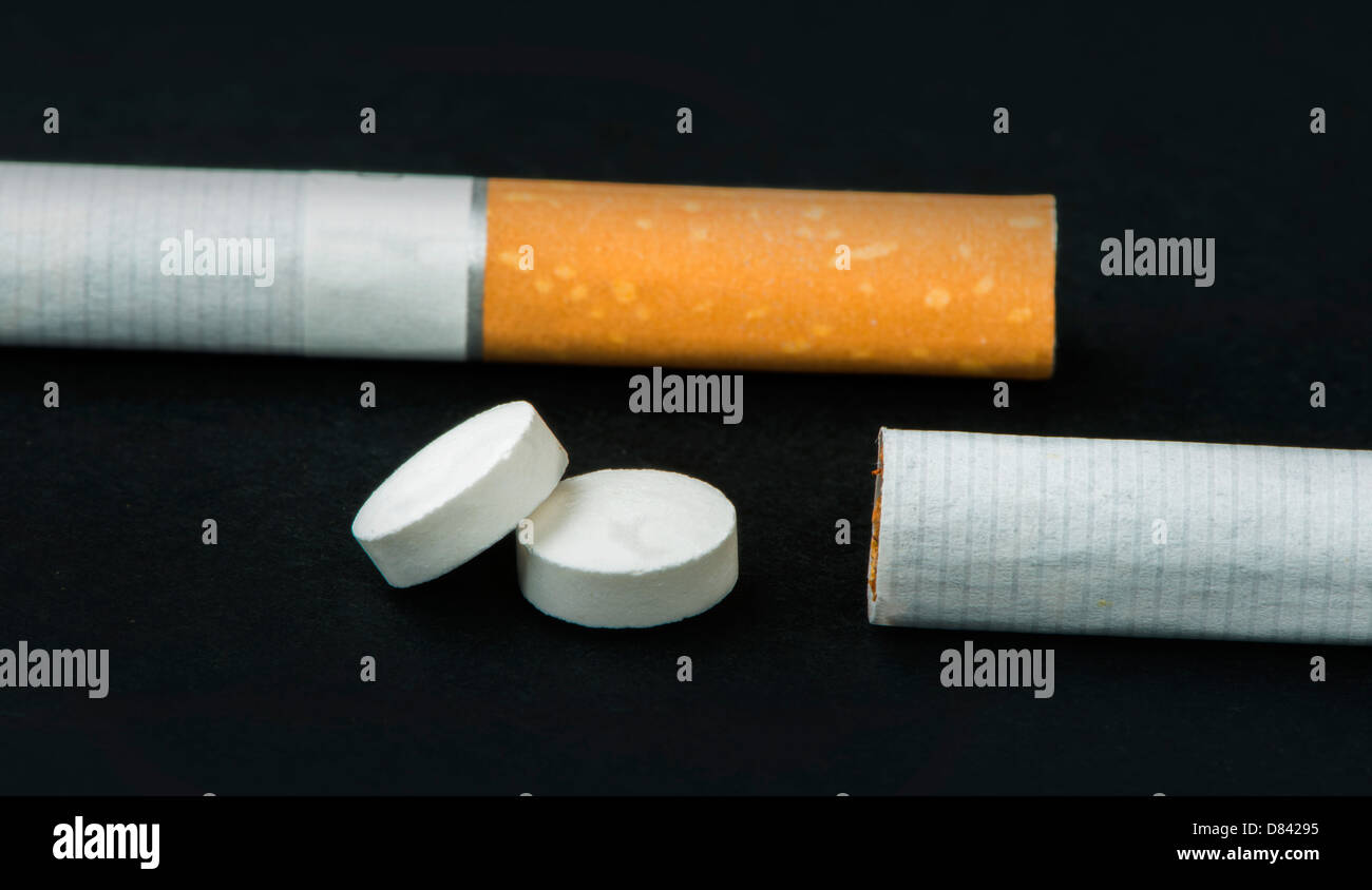 Cigarette, tobacco and pills isolated. Close up studio shot Stock Photo ...