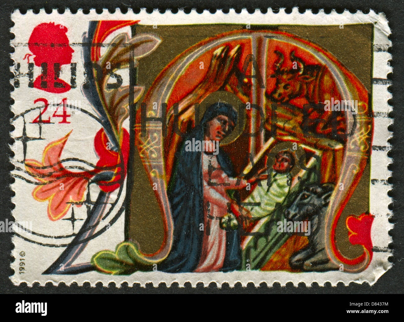 UK - CIRCA 1991: A stamp printed in UK shows image of the Mary and Baby ...