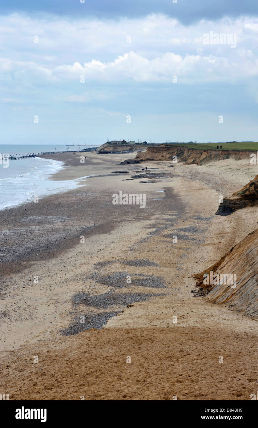 Changing landscape as the coastline and beach at Happisburgh in Norfolk ...