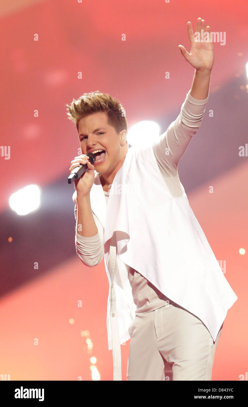 Singer Robin Stjernberg representing Sweden performing during the Grand ...