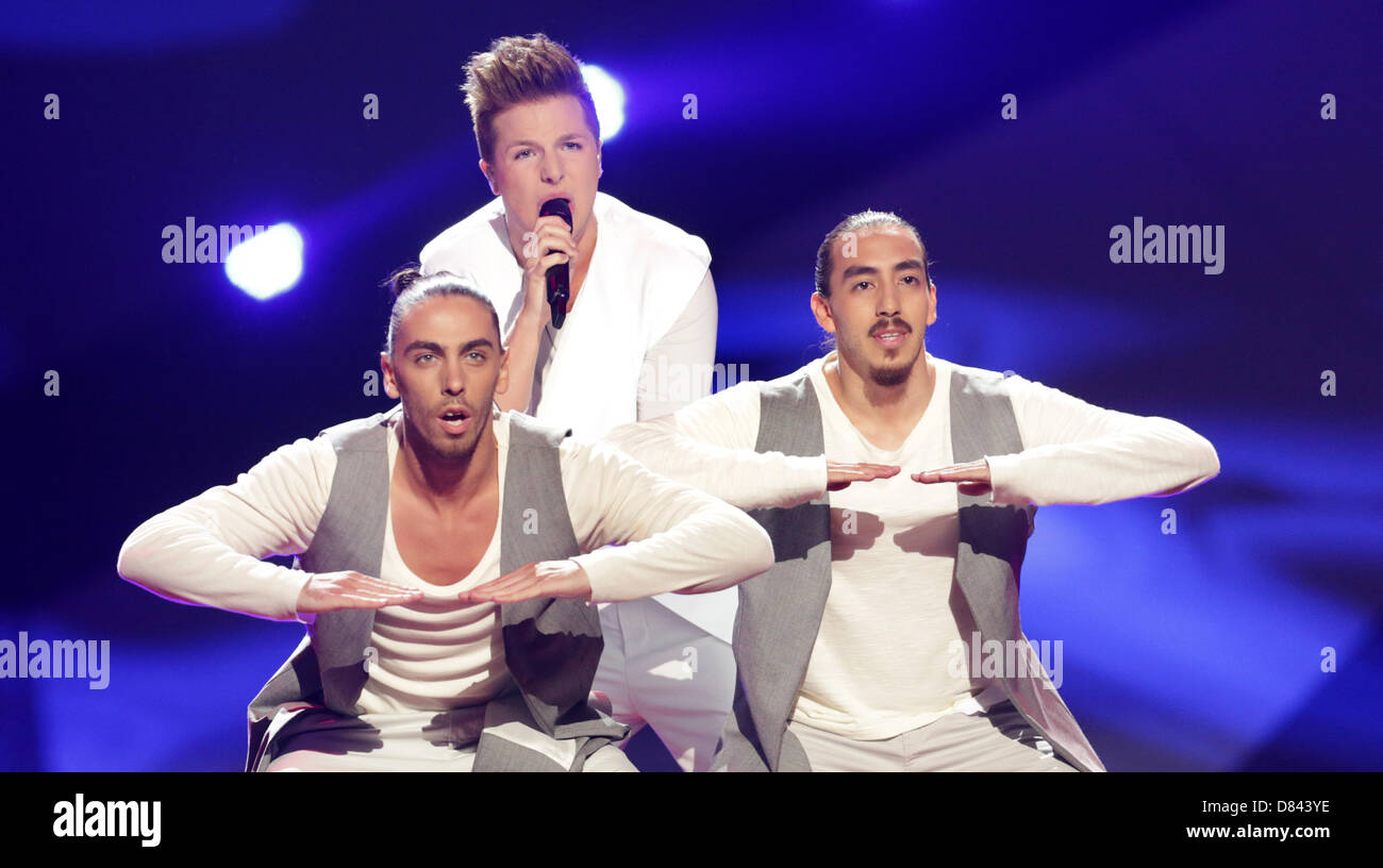 Singer Robin Stjernberg representing Sweden performing during the Grand ...