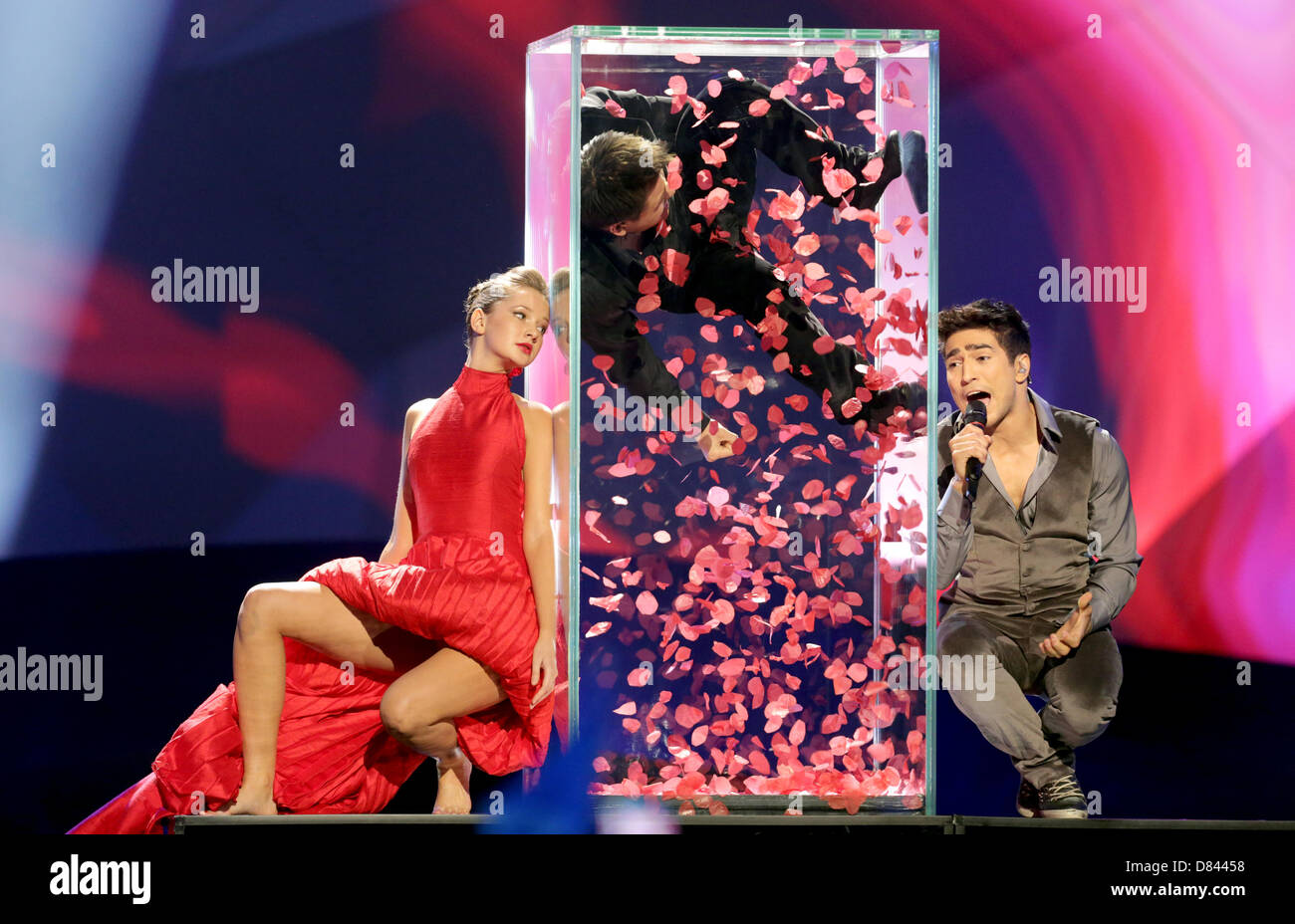 Singer Farid Mammadov (R) representing Azerbaijan performing during the ...