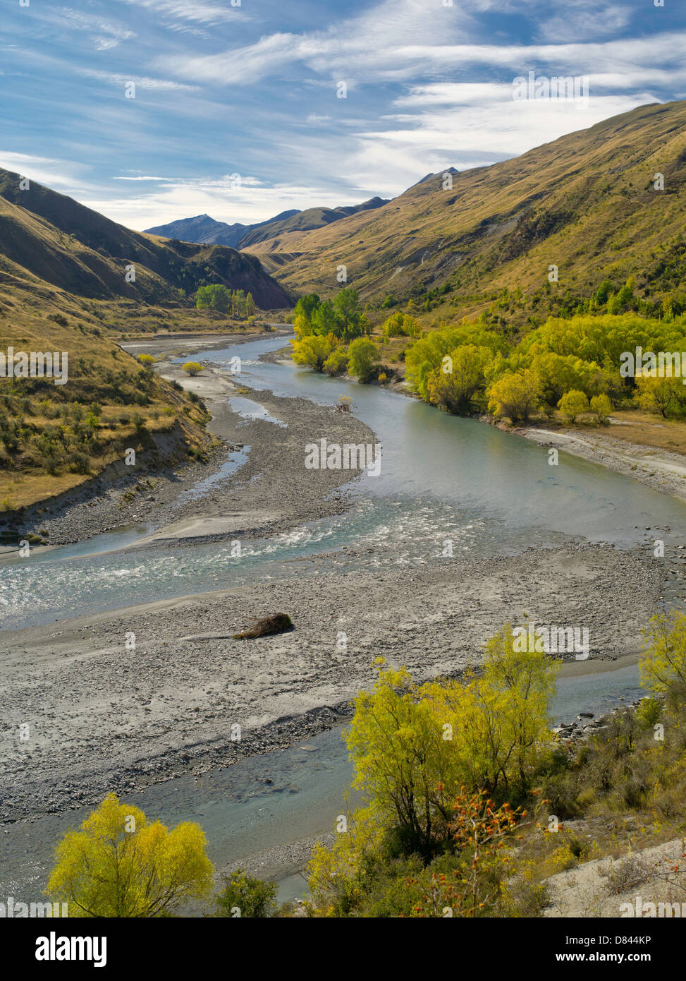 Autumn view looking upstream on the Shotover River and Skippers Canyon ...