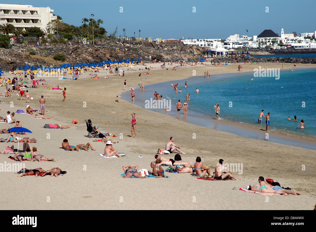Tourists on the beach in Lanzarote, Canary Islands Stock Photo - Alamy