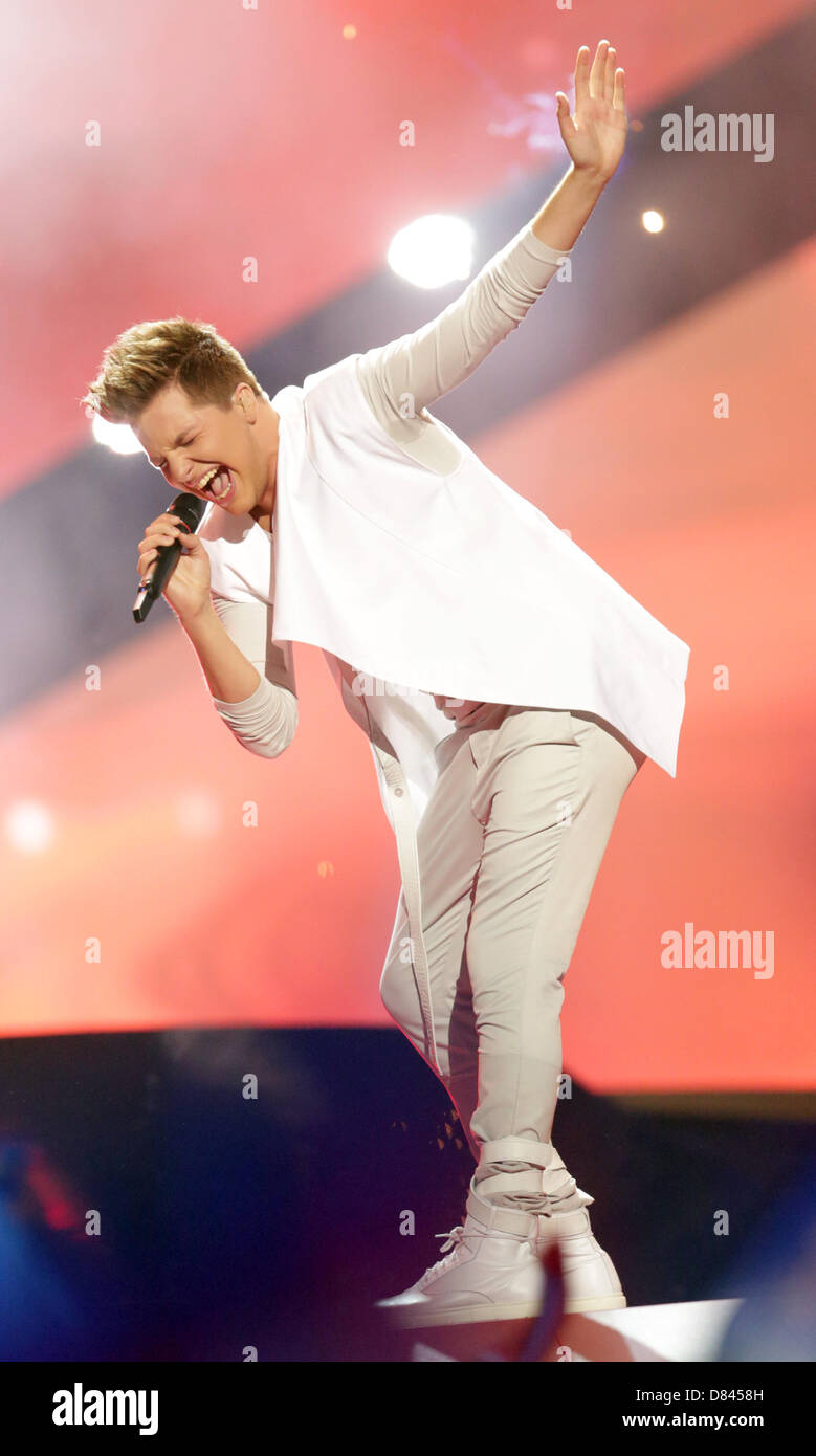 Singer Robin Stjernberg representing Sweden performing during the dress ...