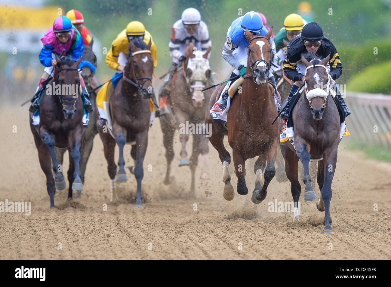 Baltimore, USA. 18th May, 2013. Jockey Gary Stevens on Oxbow (black and ...
