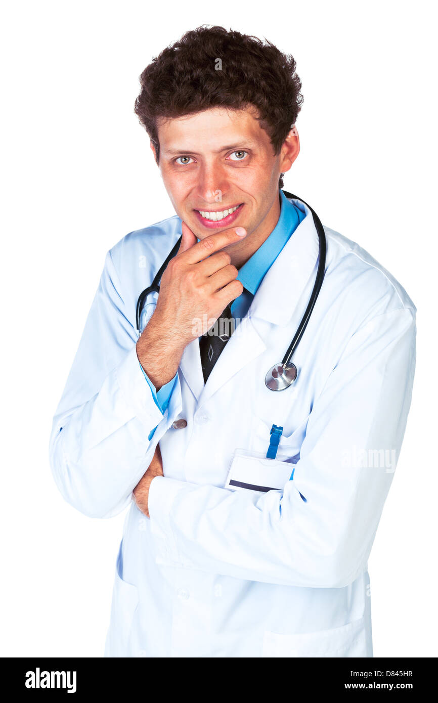Portrait of a smiling male doctor on white background. Top view Stock ...