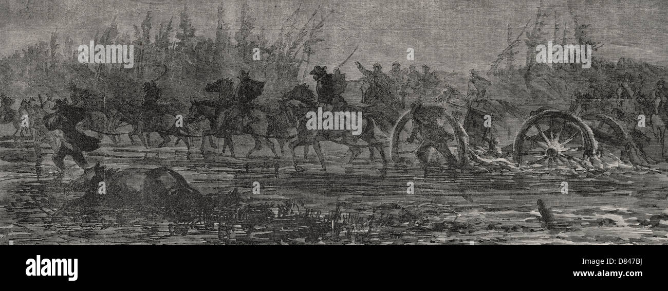 Dragging artillery through the mud during the USA Civil War, March 1864 ...