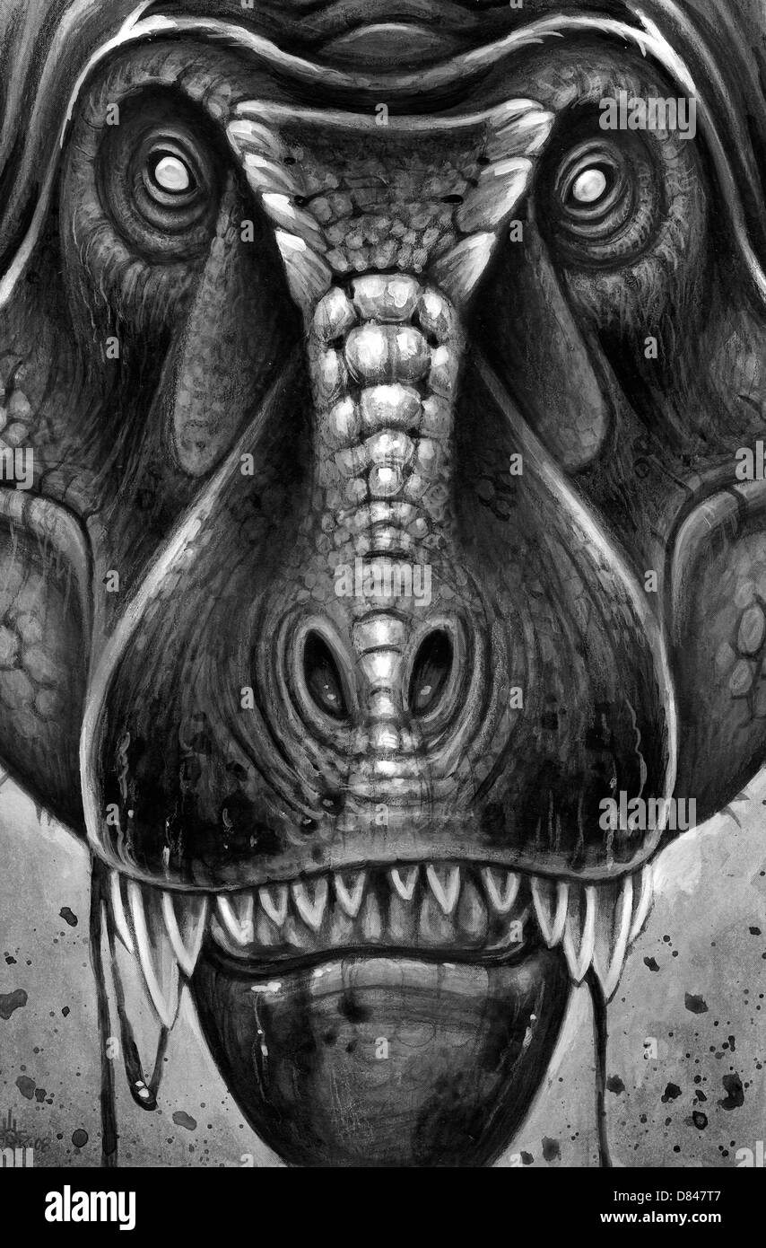Tyrannosaurus rex in front Black and White Stock Photos & Images - Alamy