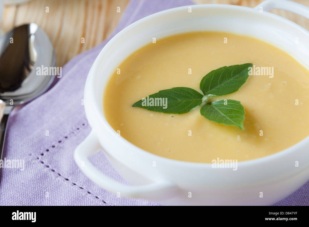 pea soup in a white tureen, closeup food Stock Photo - Alamy