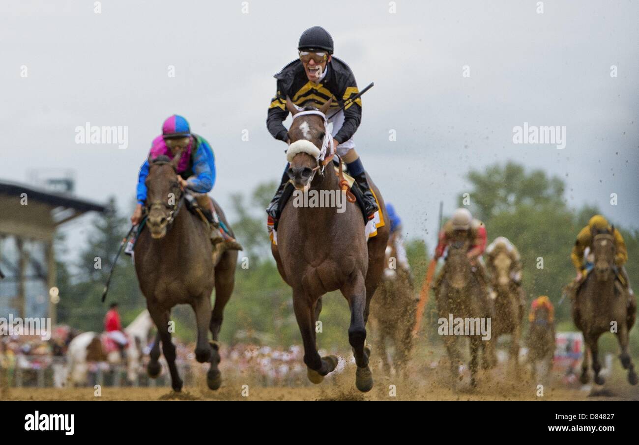 Baltimore, USA. 18th May, 2013. Oxbow, ridden by Gary Stevens, wins the ...